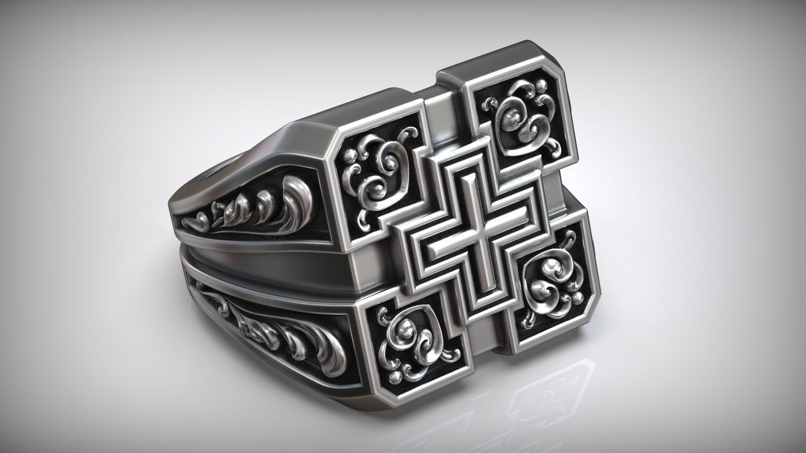 Square Cross Pattern Silver Signet 3D model 3D printable | CGTrader