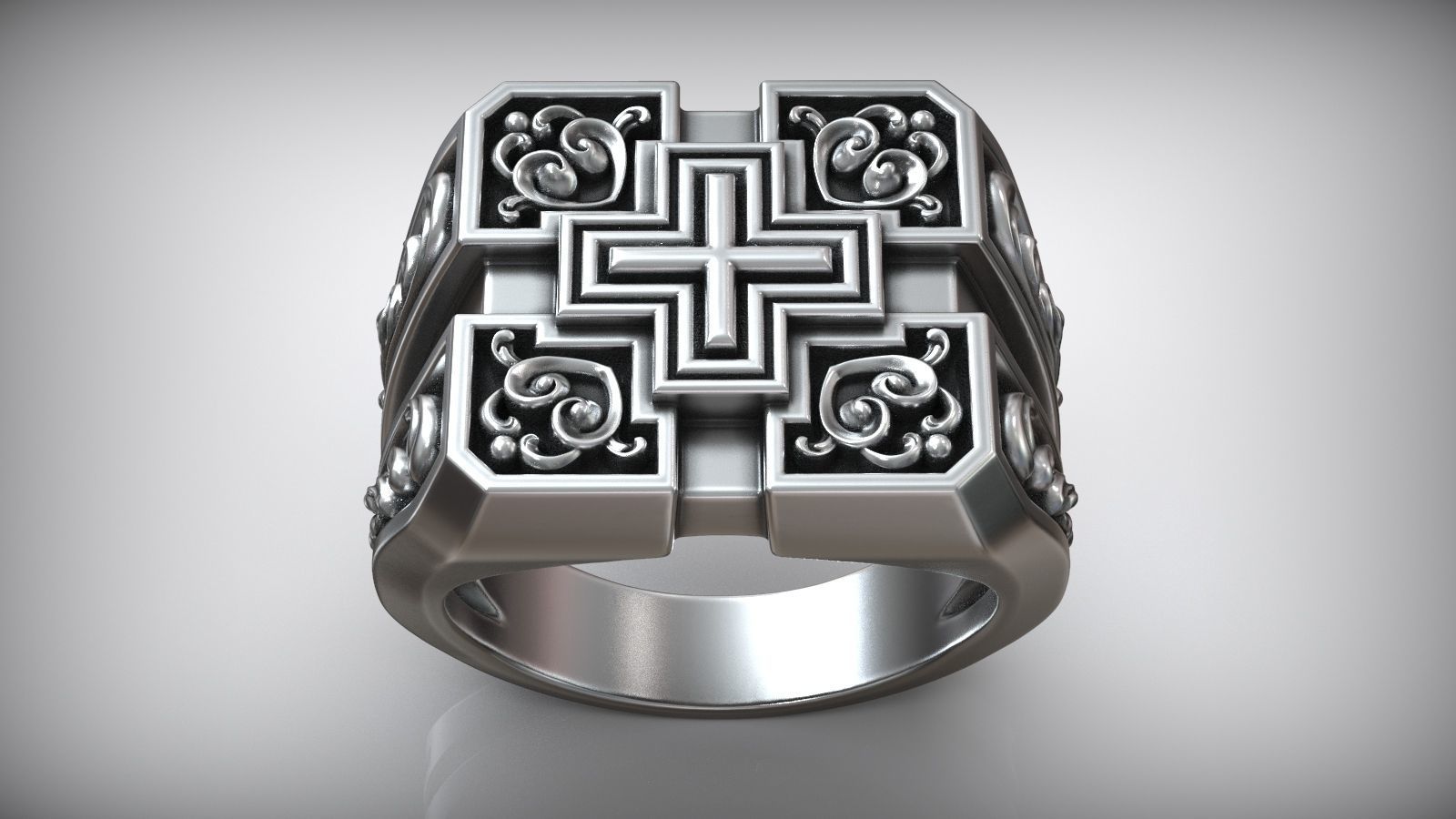 Square Cross Pattern Silver Signet 3D model 3D printable | CGTrader
