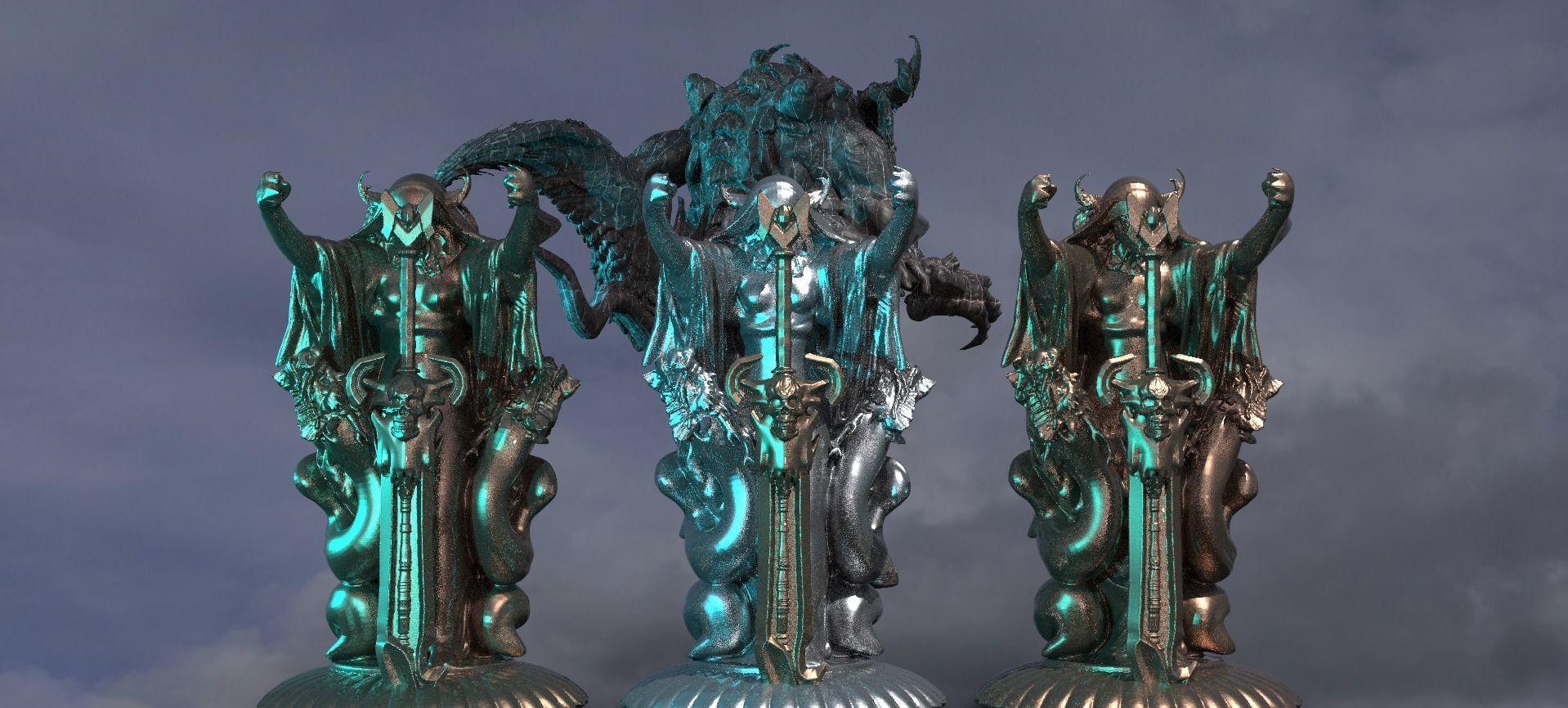 Halloween Reaper with Claymore Sculpture 2 with Lizard Demon 3D model ...