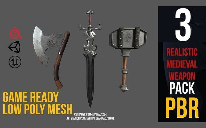 3D model Game Ready Realistic Medieval Weapon Pack VR / AR / low-poly ...