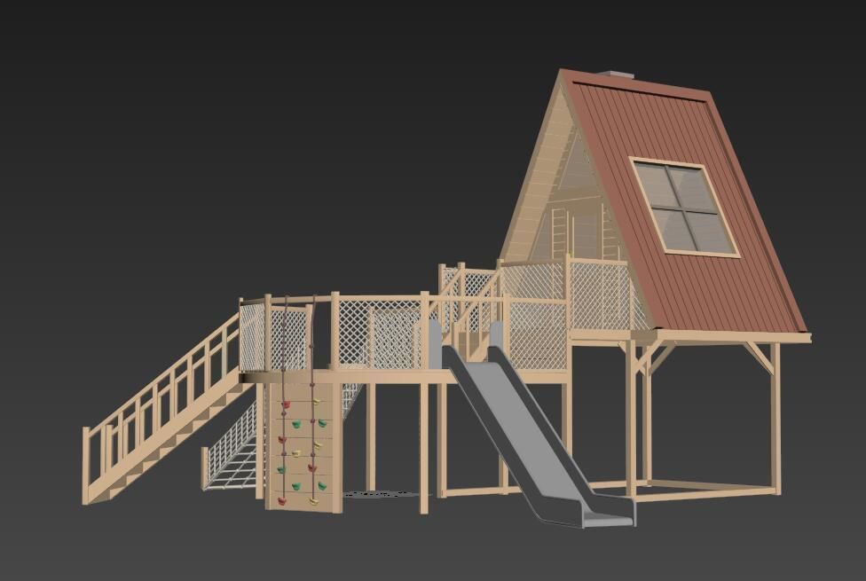 grove wooden game cabin playground 3D model | CGTrader