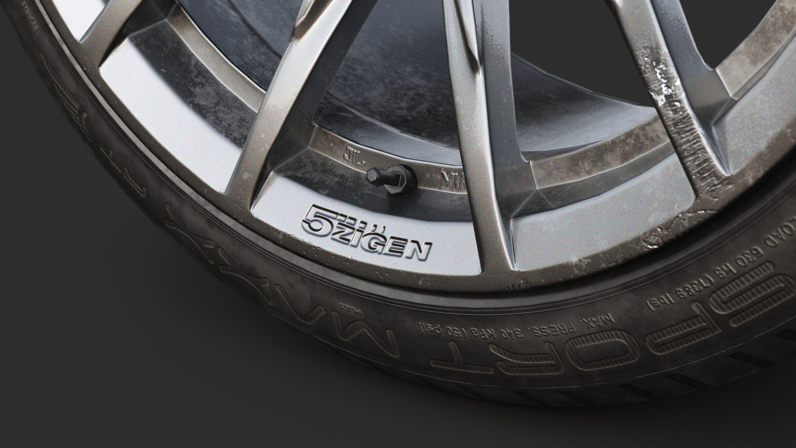 3D model Rim 5Zigen ZR and Tire Dunlop Sport Maxx Low Poly VR / AR ...