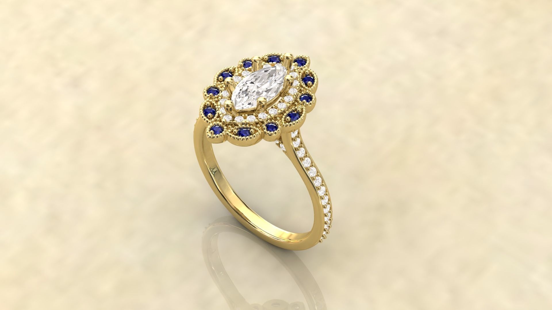 Marquise Engagement Ring Design 3D model 3D printable | CGTrader