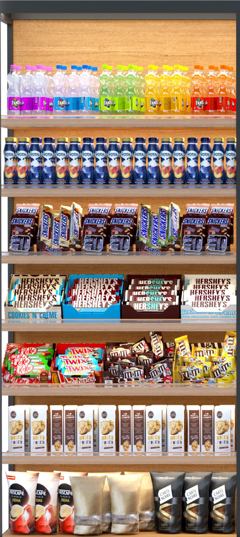 Large showcase in a supermarket with products and sweets 3D model ...