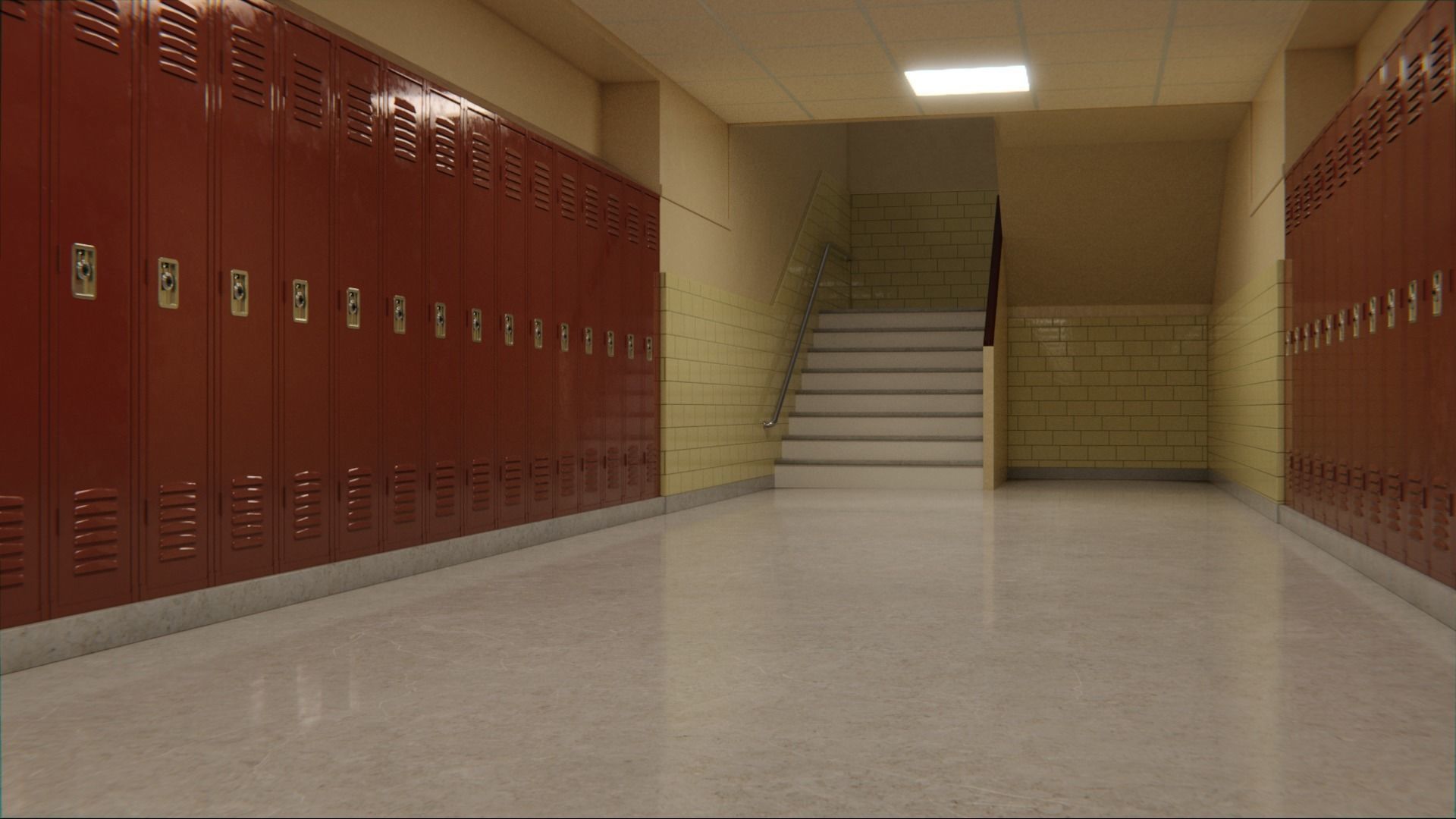 School Hallway 3d Scene 3D model | CGTrader