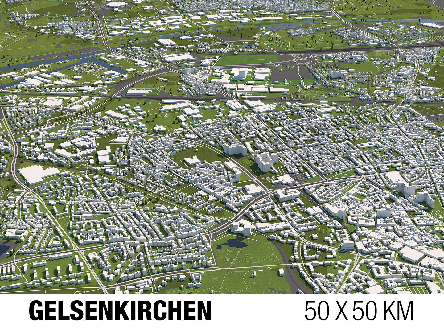 Gelsenkirchen Germany 50x50km 3D City Map 3D model | CGTrader