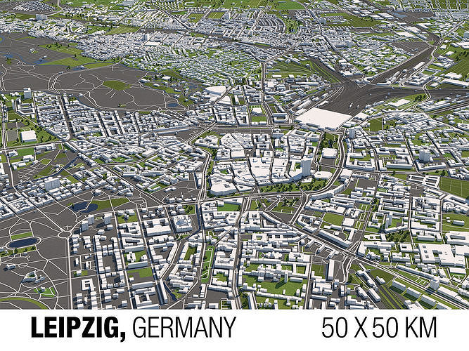 Leipzig Germany 50x50km 3D City Map 3D model | CGTrader