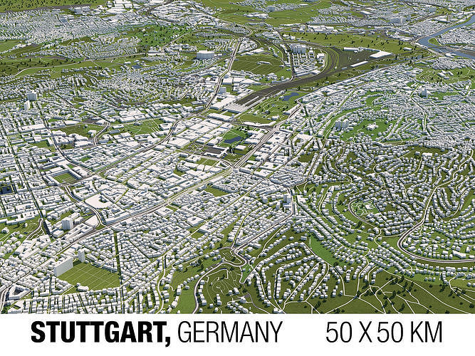 Stuttgart Germany 50x50km 3D City Map 3D model | CGTrader