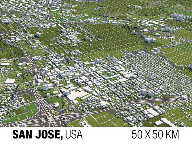 San Jose 50x50km 3D City Map 3D model | CGTrader