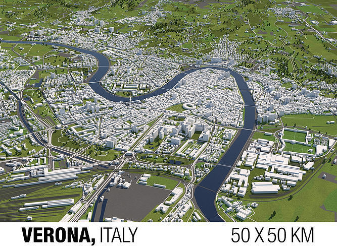Verona Italy 50x50km 3D City Map 3D model | CGTrader