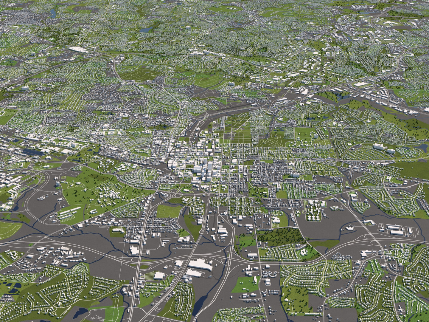 Raleigh 50x50km 3D City Map 3D model | CGTrader