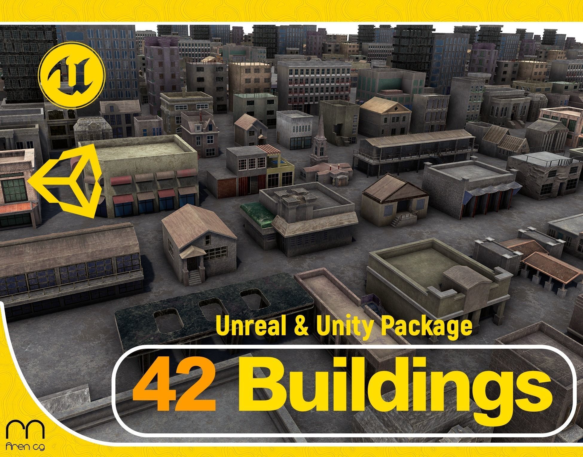 3D model 42 buildings for Unity and Unreal Engine Package VR / AR / low ...
