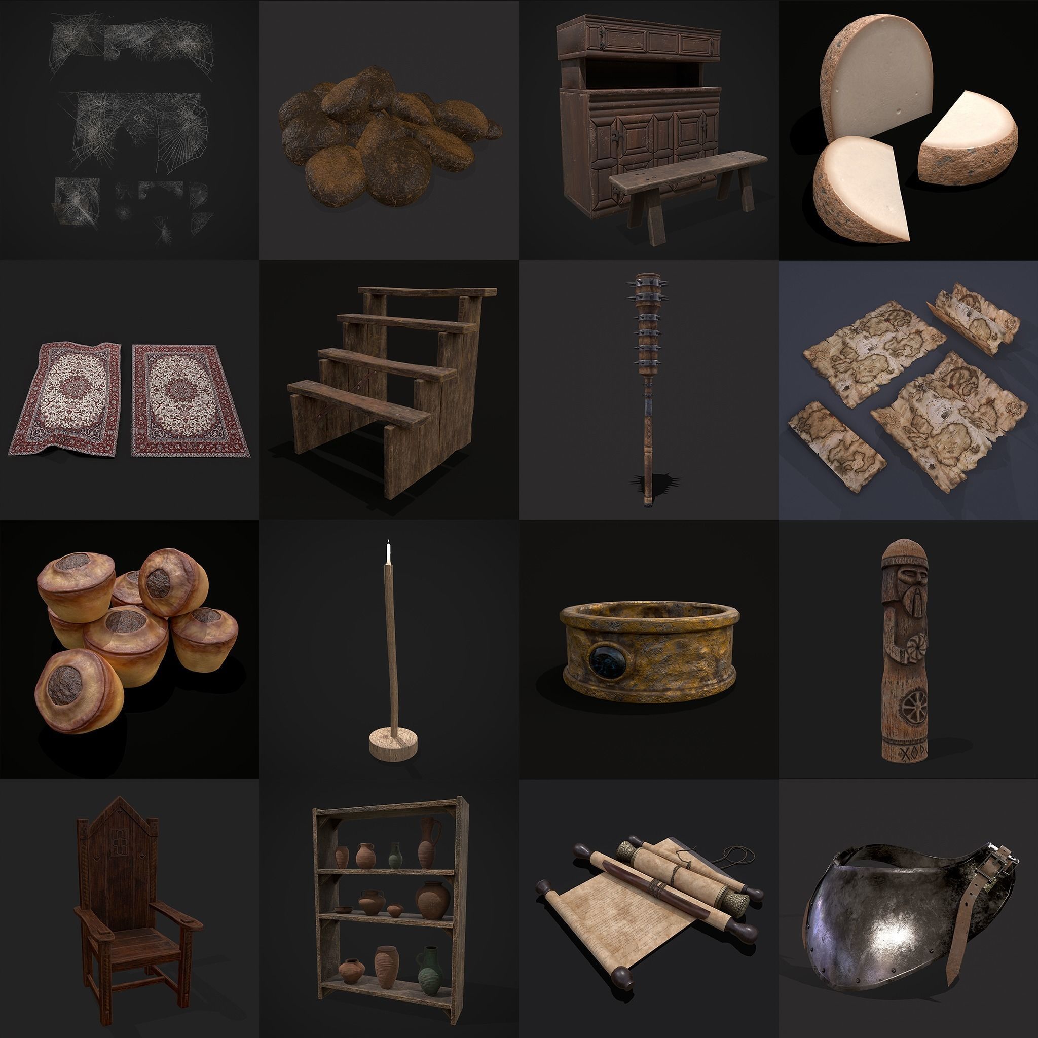 3D Model Collection Medieval Prop Mix Seventeen VR / AR / low-poly ...