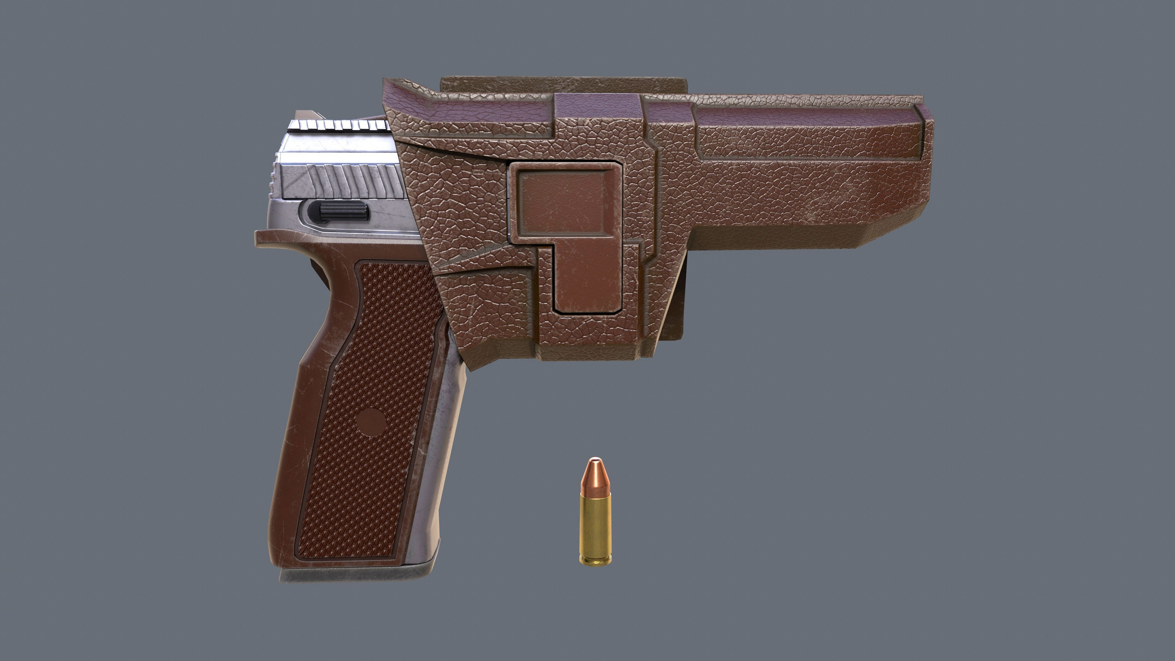 3D model Pistol LR2 Stainless and Holster Unmarked VR / AR / low-poly ...