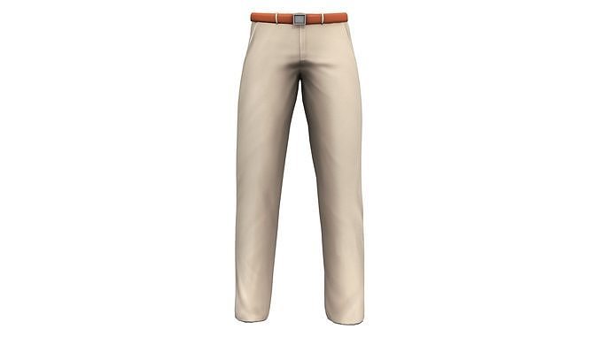 3D model Men Beige Office Pants With Belt VR / AR / low-poly | CGTrader