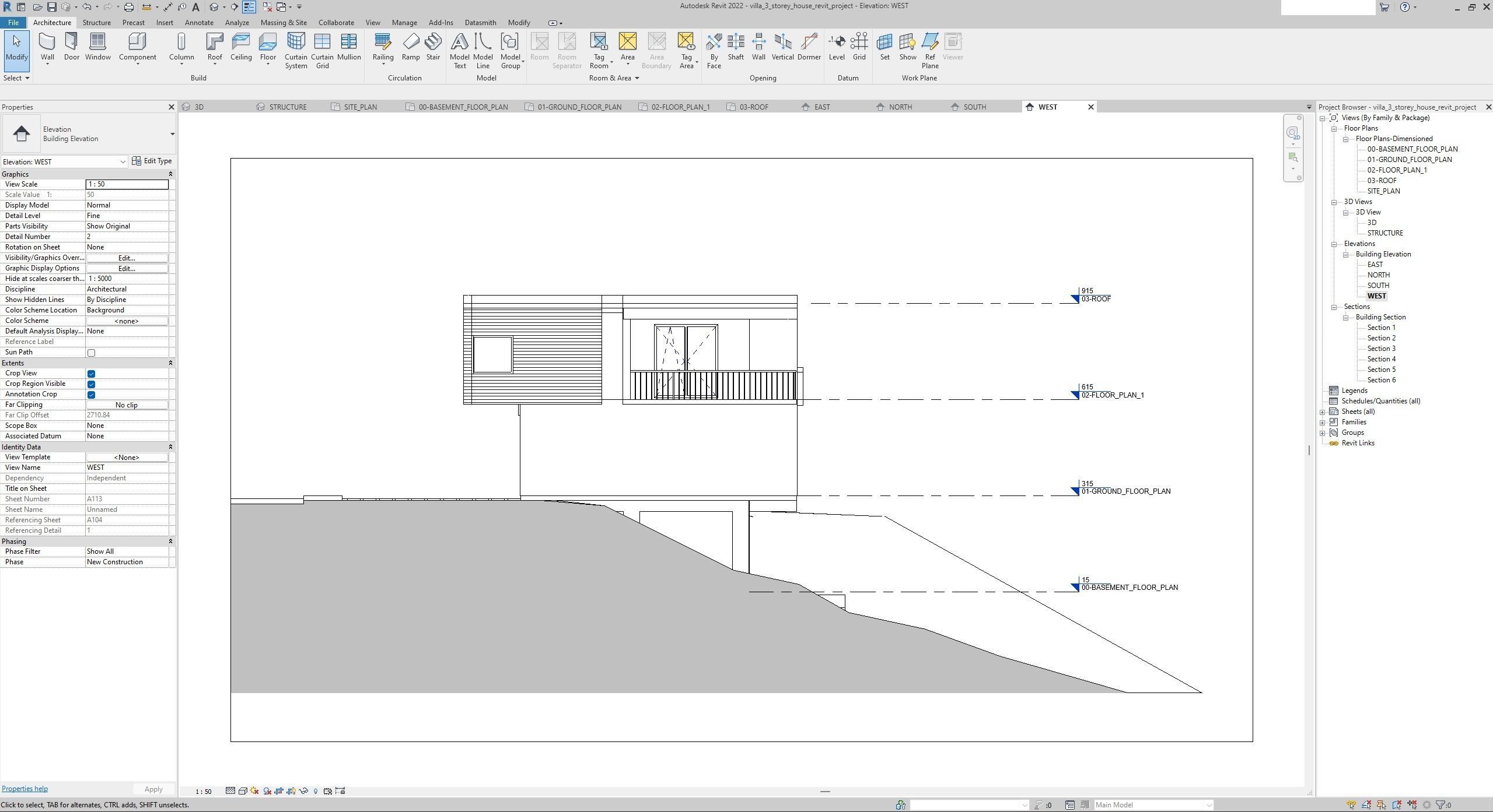 House Villa 3 Storey Revit Project 3d Model Animated Cgtrader