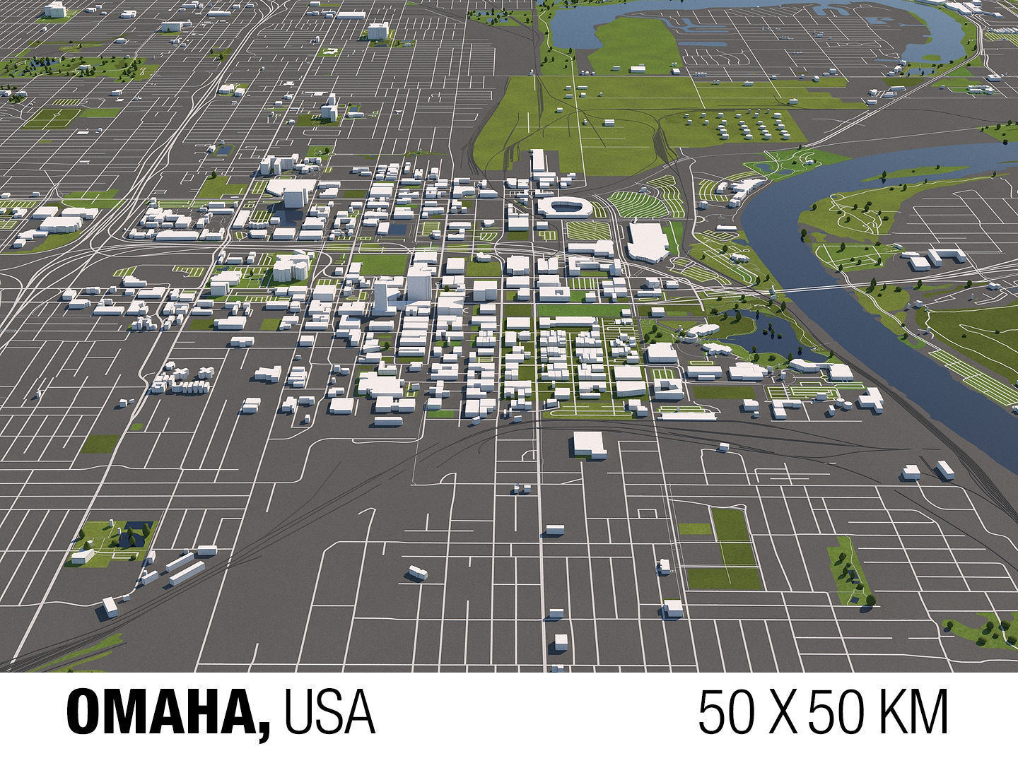 Omaha 50x50km 3D City Map 3D model | CGTrader