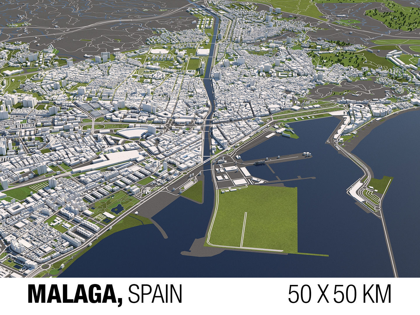 Malaga 50x50km 3D City Map 3D model | CGTrader