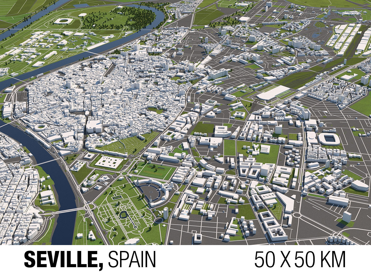 Seville 50x50km 3D City Map 3D model | CGTrader
