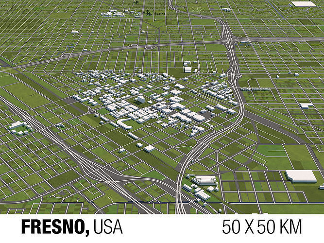 Fresno 50x50km 3D City Map 3D model | CGTrader