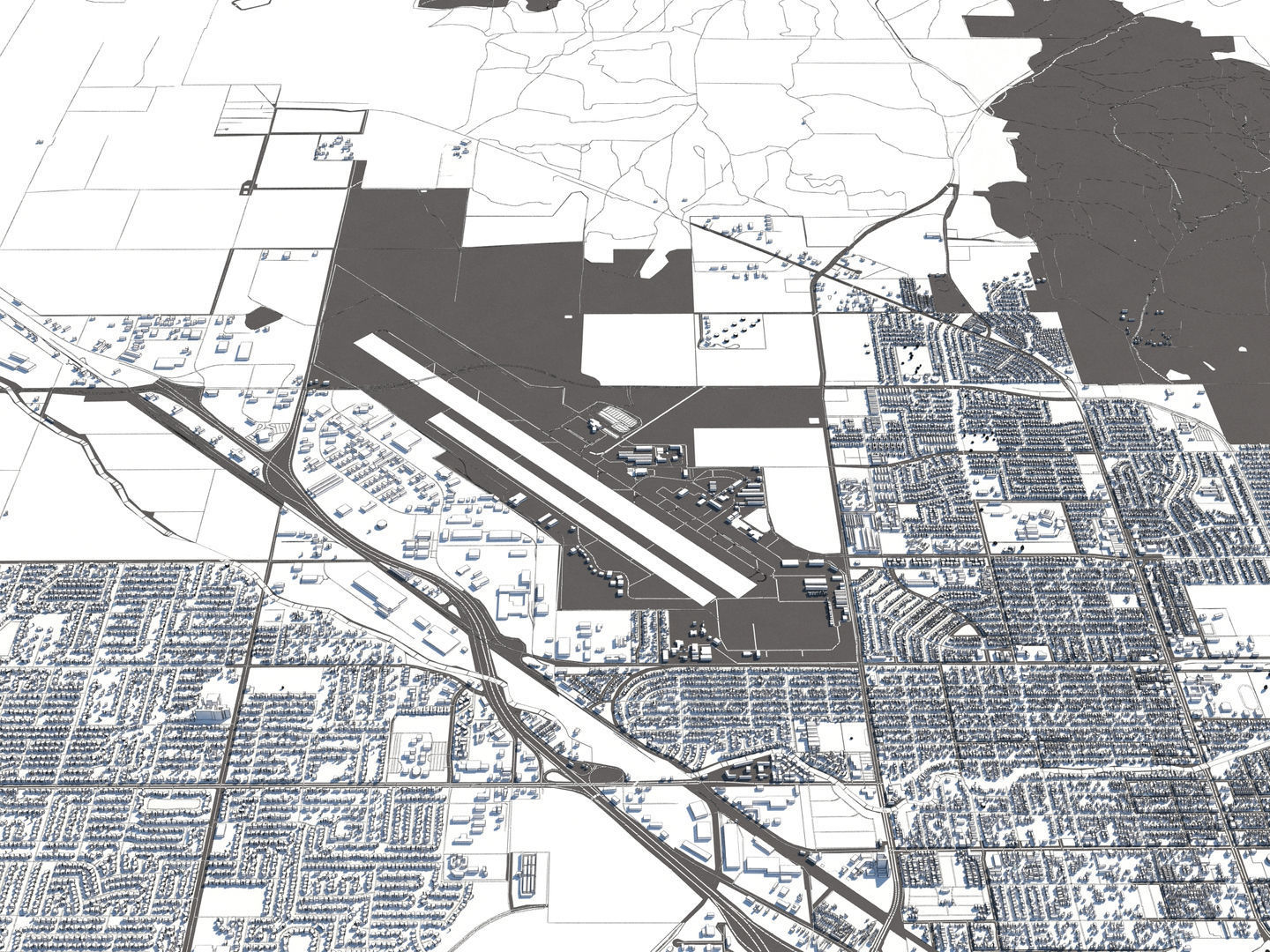 Bakersfield 50x50km City Map Model 3D model | CGTrader