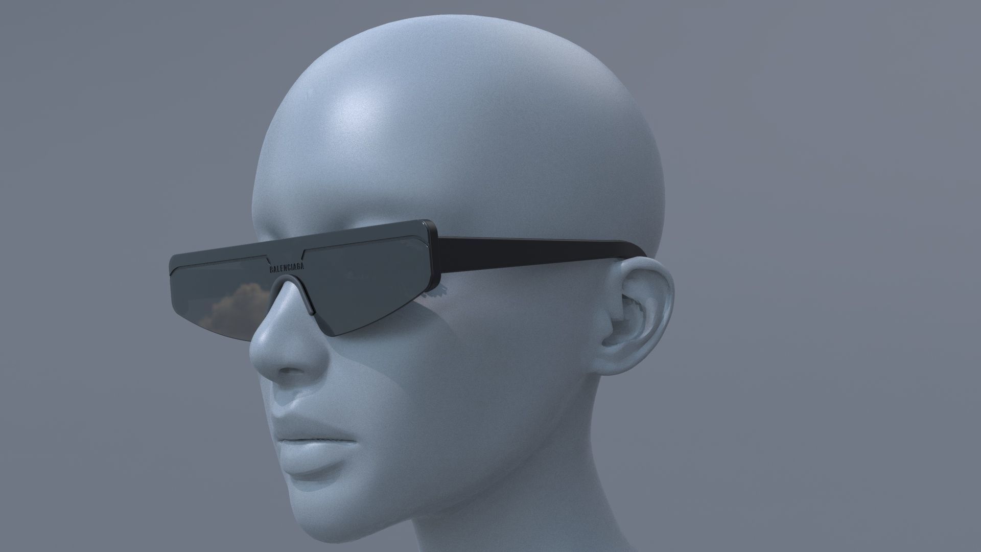 Balenciaga ski rectangle sun glasses 3D model | CGTrader