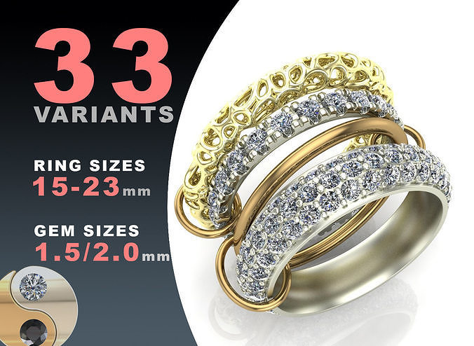 Eternity transformer diamond ring set 3D model 3D printable | CGTrader