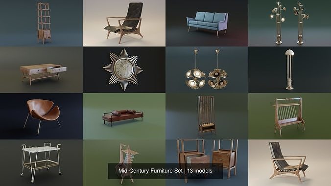 3D Model Collection Mid-Century Furniture Set VR / AR / low-poly | CGTrader