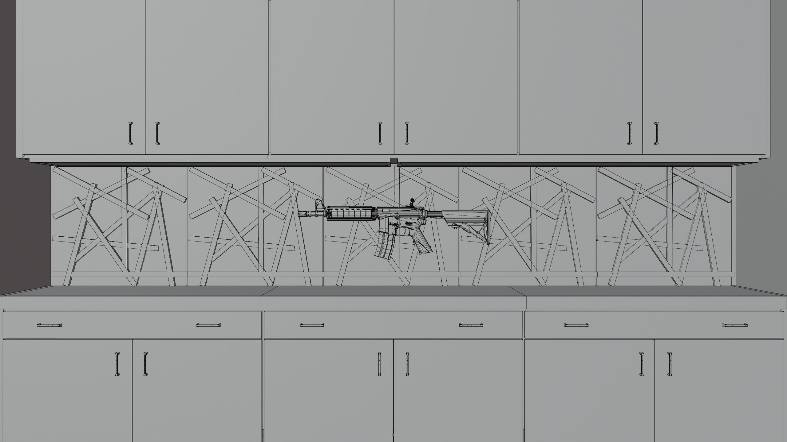 3D model The Armory kitchen with gun on counter VR / AR / low-poly ...
