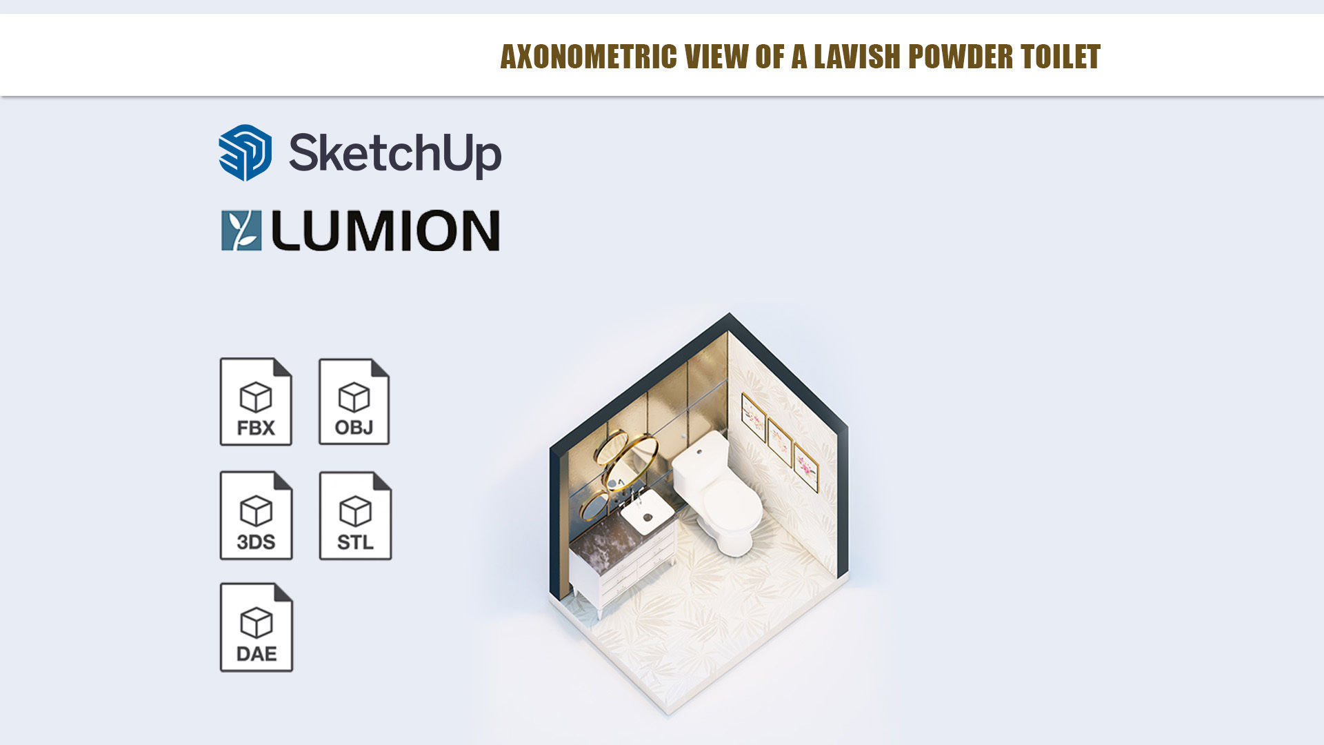 Axonometric view of a Lavish Powder Toilet 3D model | CGTrader