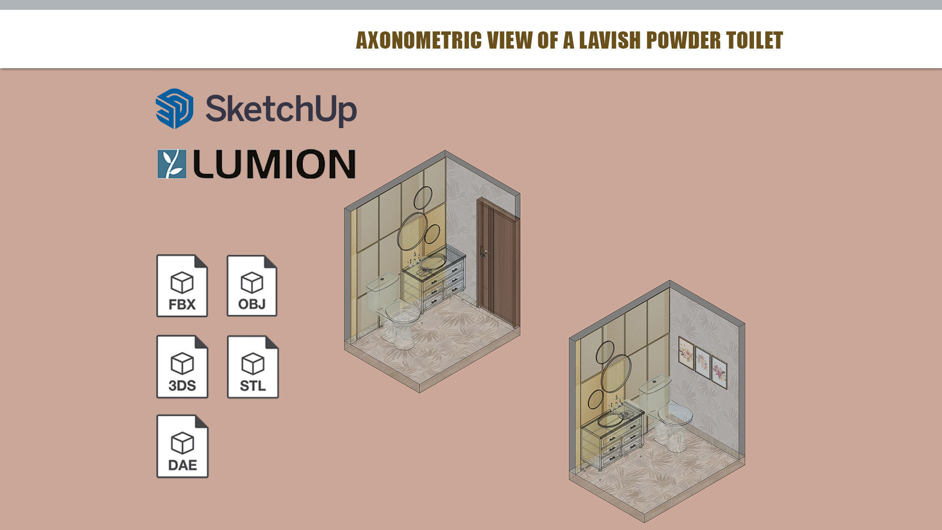 Axonometric view of a Lavish Powder Toilet 3D model | CGTrader