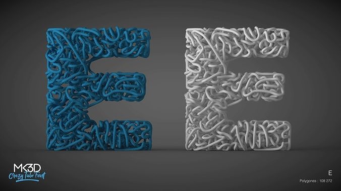 Crazy tube font - E 3D model | CGTrader