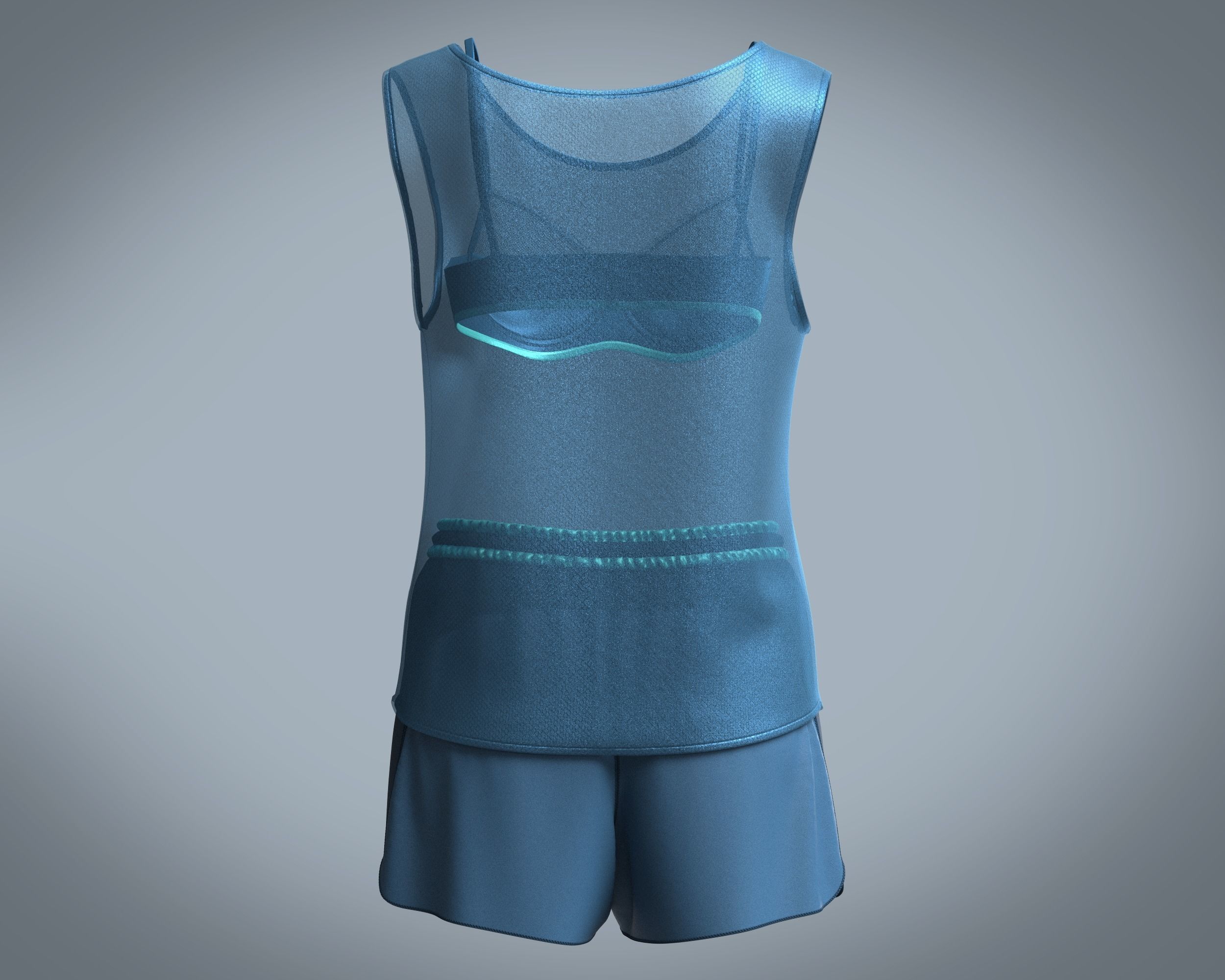 Mesh Gym Bra with Tank top and Short 3D model | CGTrader