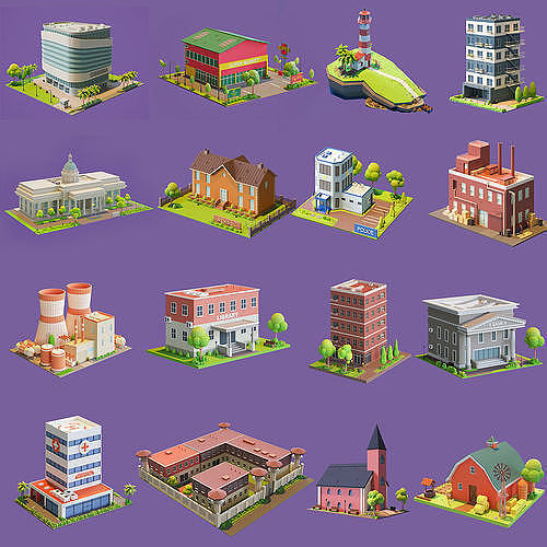 Cartoon Buildings 3D model | CGTrader