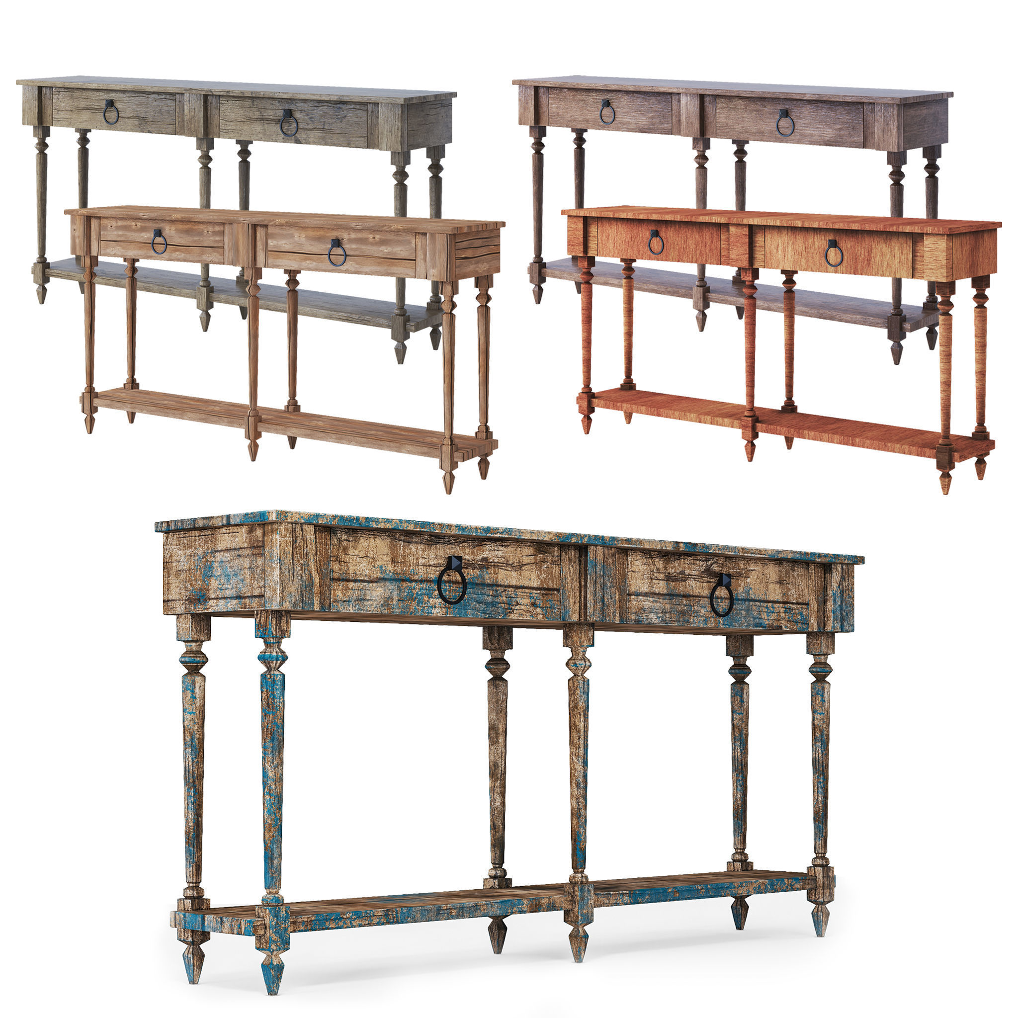 Rustic Narrow Console Table with Drawers 3D model | CGTrader