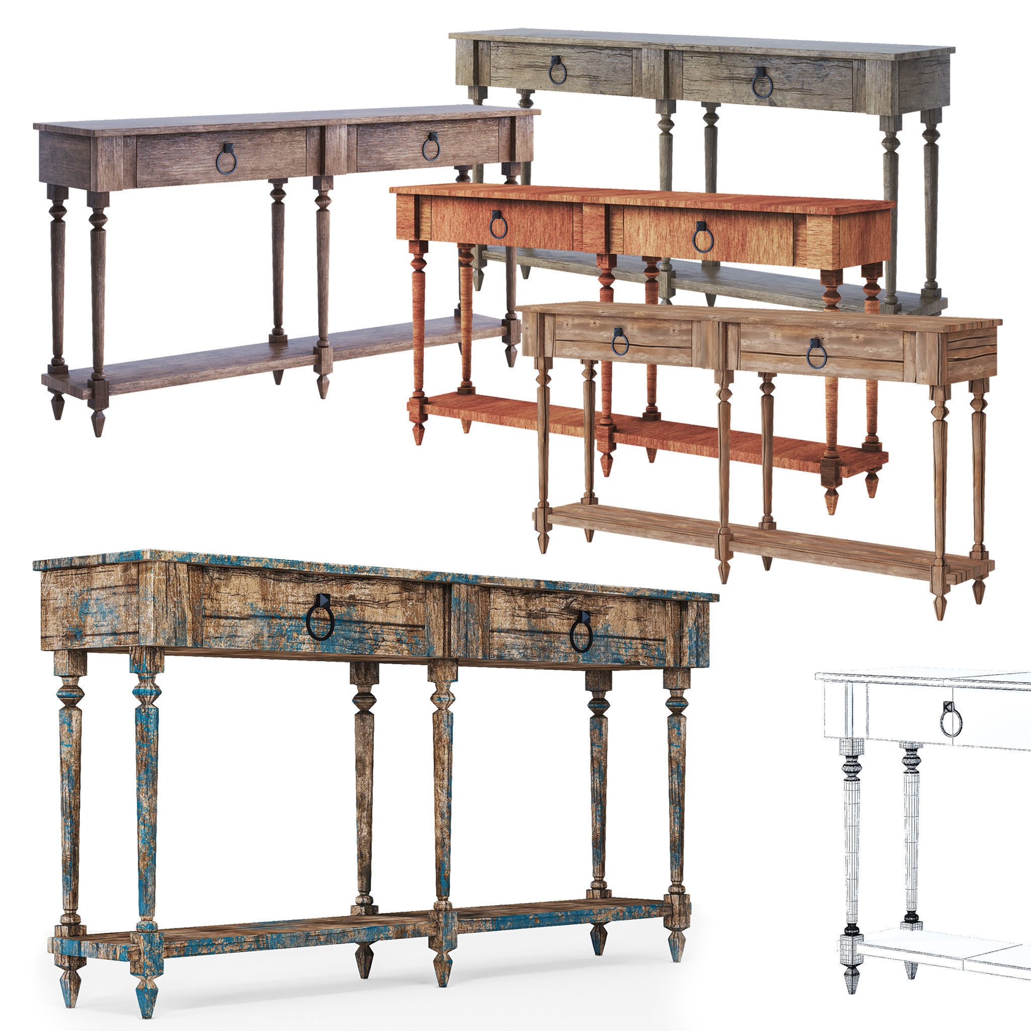 Rustic Narrow Console Table with Drawers 3D model | CGTrader
