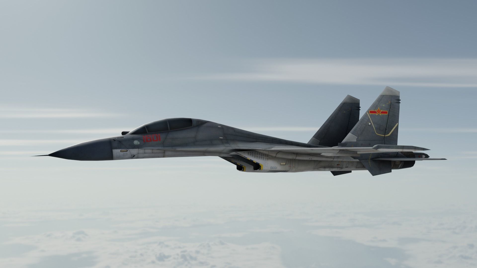 3D model Chinese J16 fighter jet Hand painted Low-poly game model VR ...