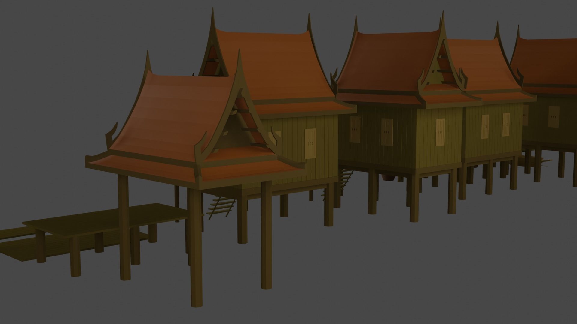 Thai houses and wooden corridors free VR / AR / low-poly 3D model ...