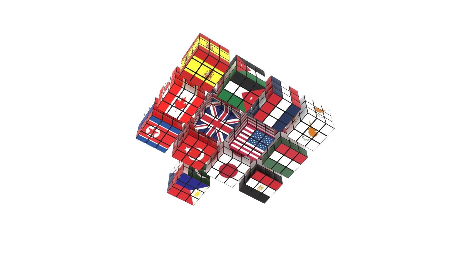 Rubiks Cubes With Flags Set 3D model | CGTrader