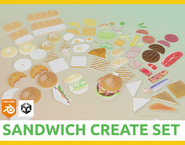 3D model Sandwich create set -Bread and ingredient- VR / AR / low-poly ...