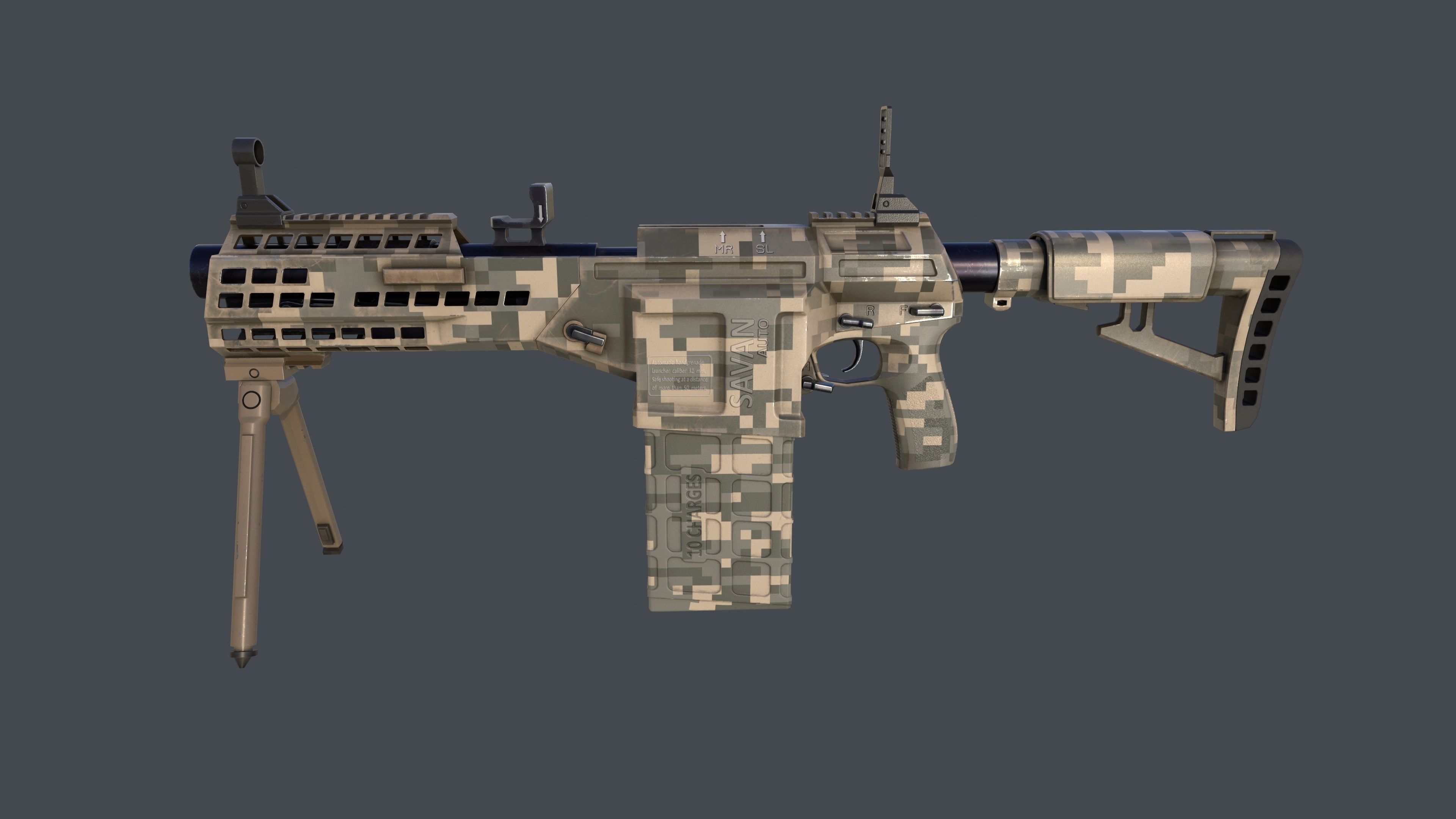 3D model Automatic Grenade Launcher Savan Caliber 32mm Pixel VR / AR ...