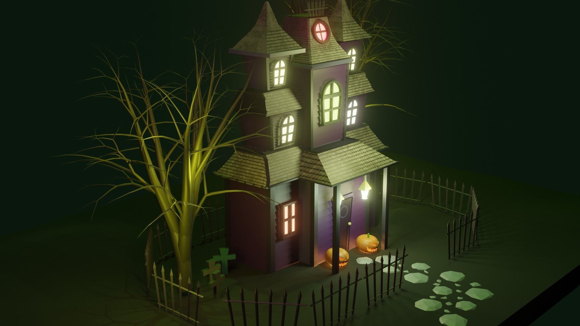 3D model Halloween Haunted House Spooky Low Poly Model 3D model VR / AR ...
