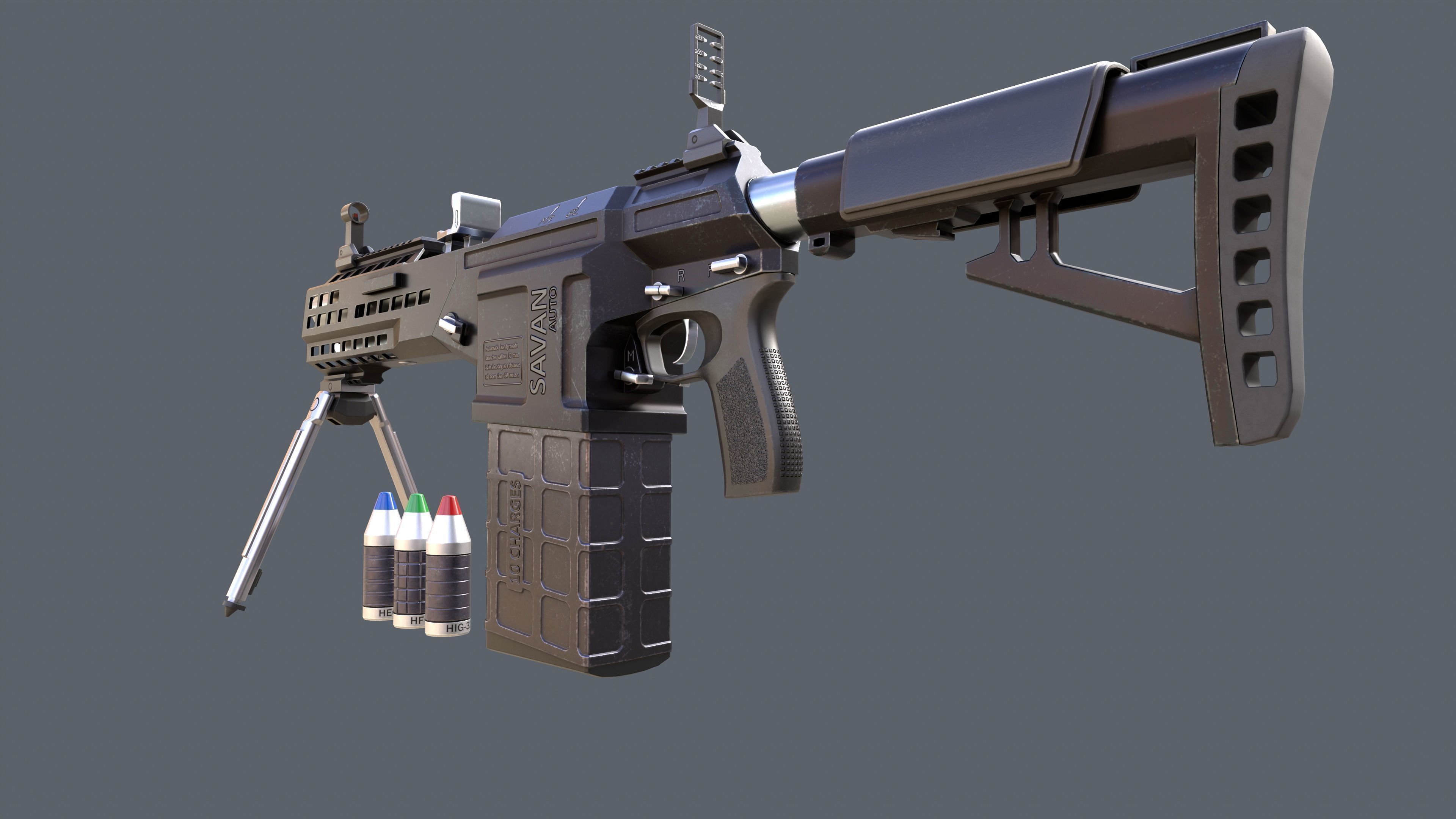 3D model Automatic Grenade Launcher Savan Caliber 32mm Steel VR / AR ...