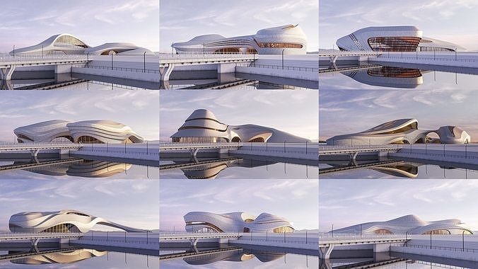 Futuristic building collection 9x 5 | CGTrader