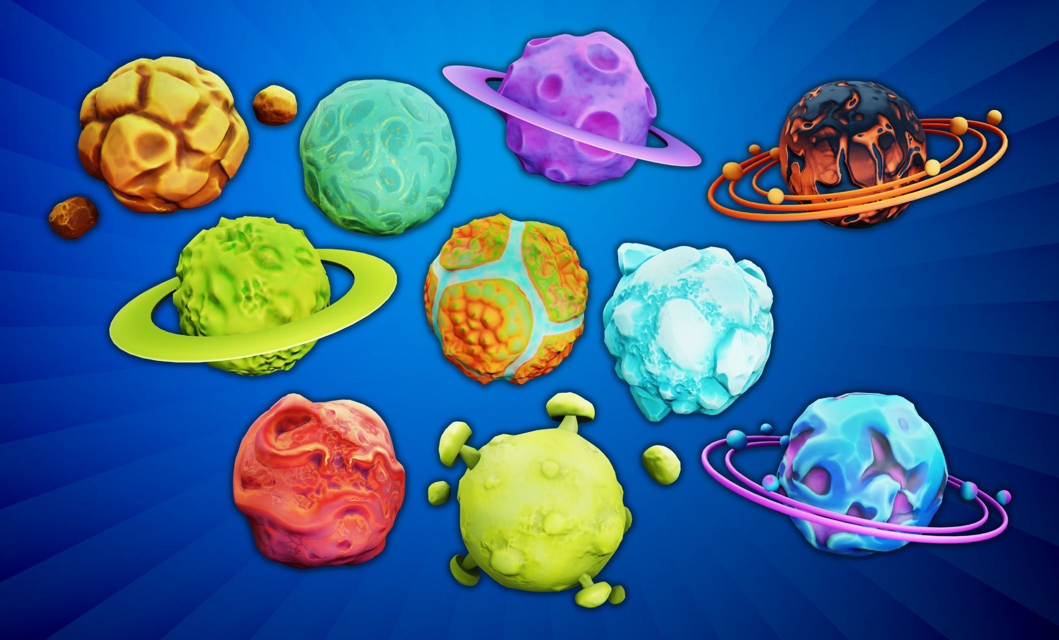 3D model Low Poly Planets - Stylized Textures - Cartoon VR / AR / low ...