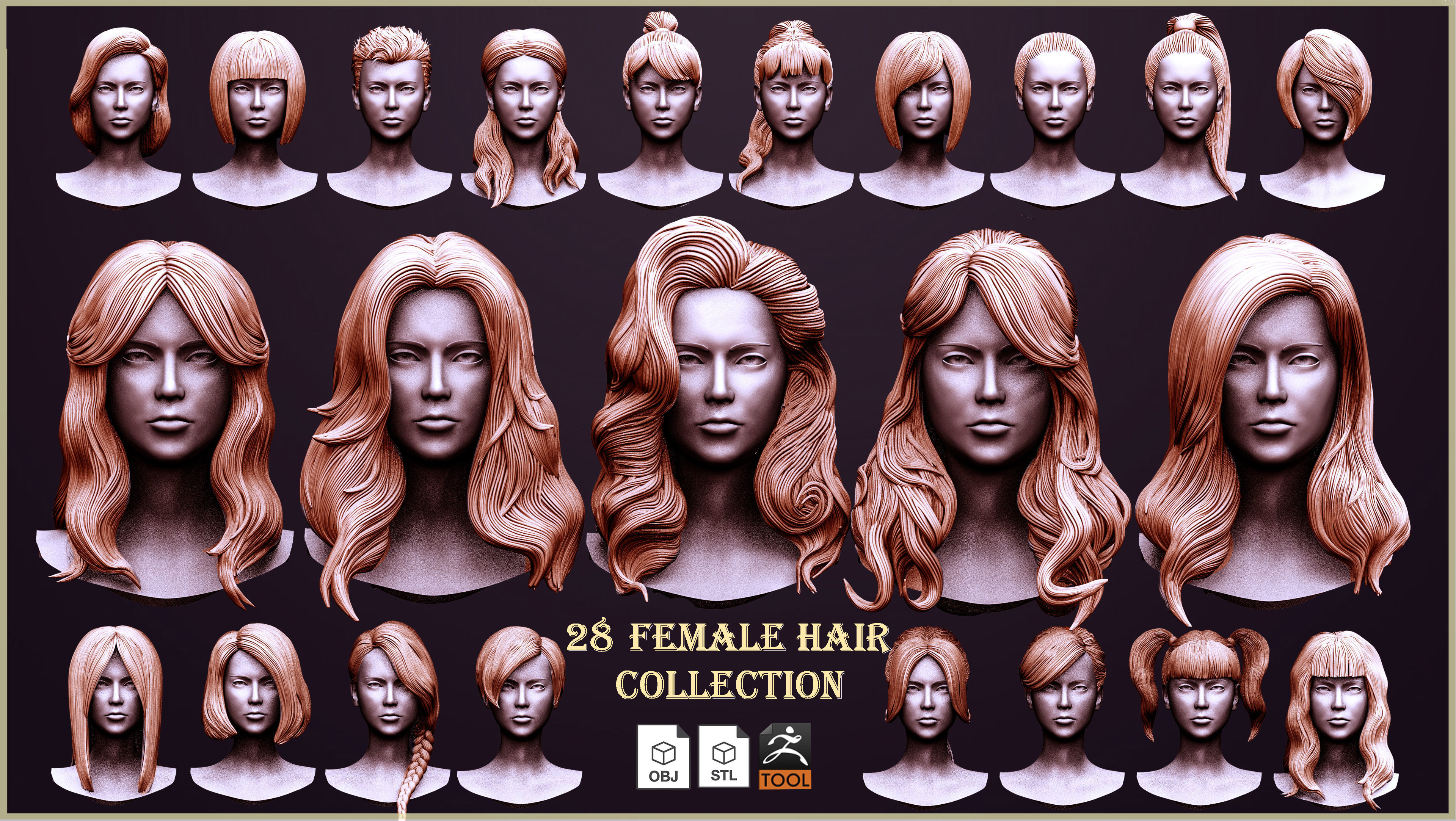 28 Female hair 3D model | CGTrader