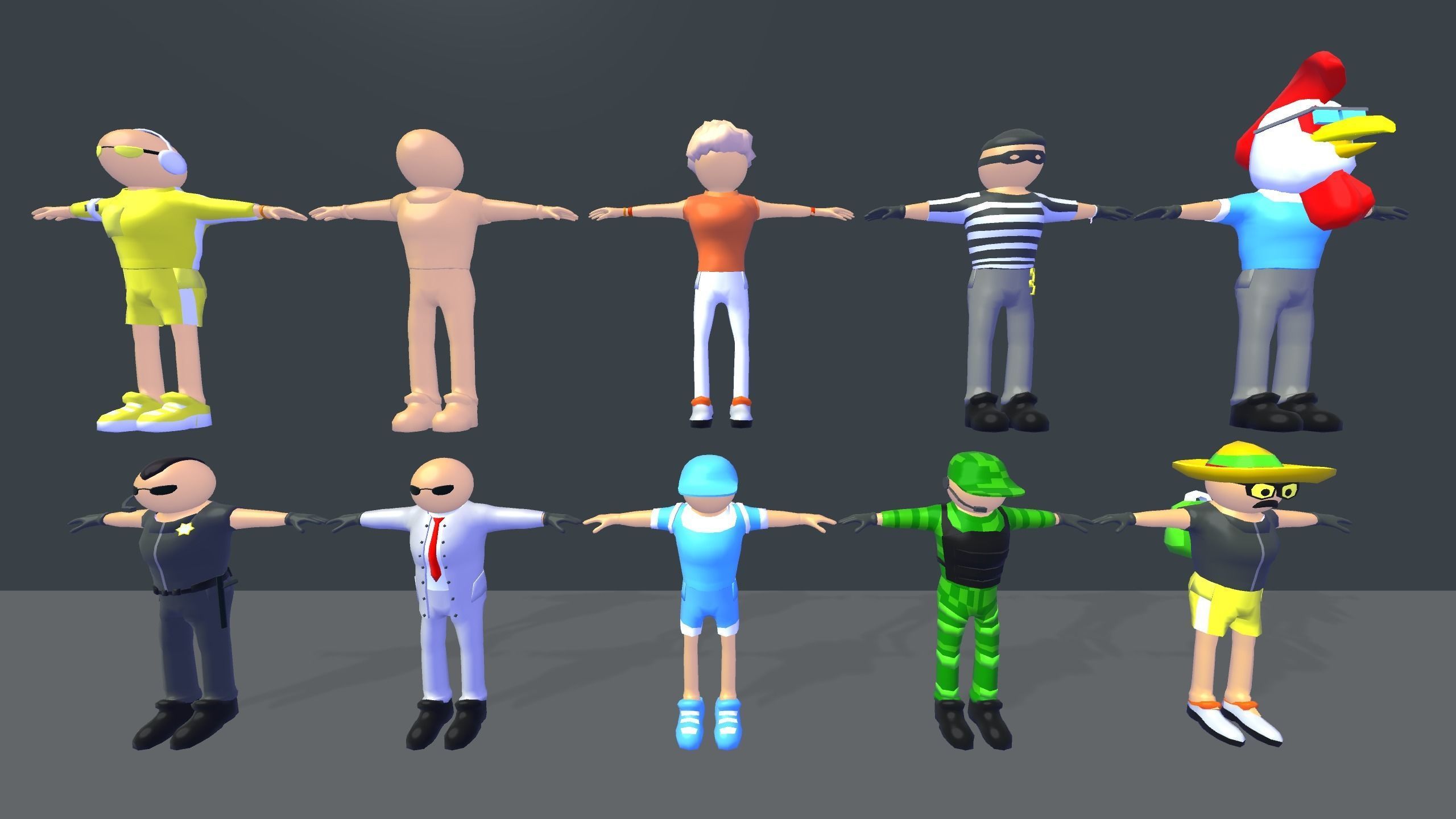 3D model 3D Costumed Character Pack Ragdolls Low Poly Unity Kit Deslab ...