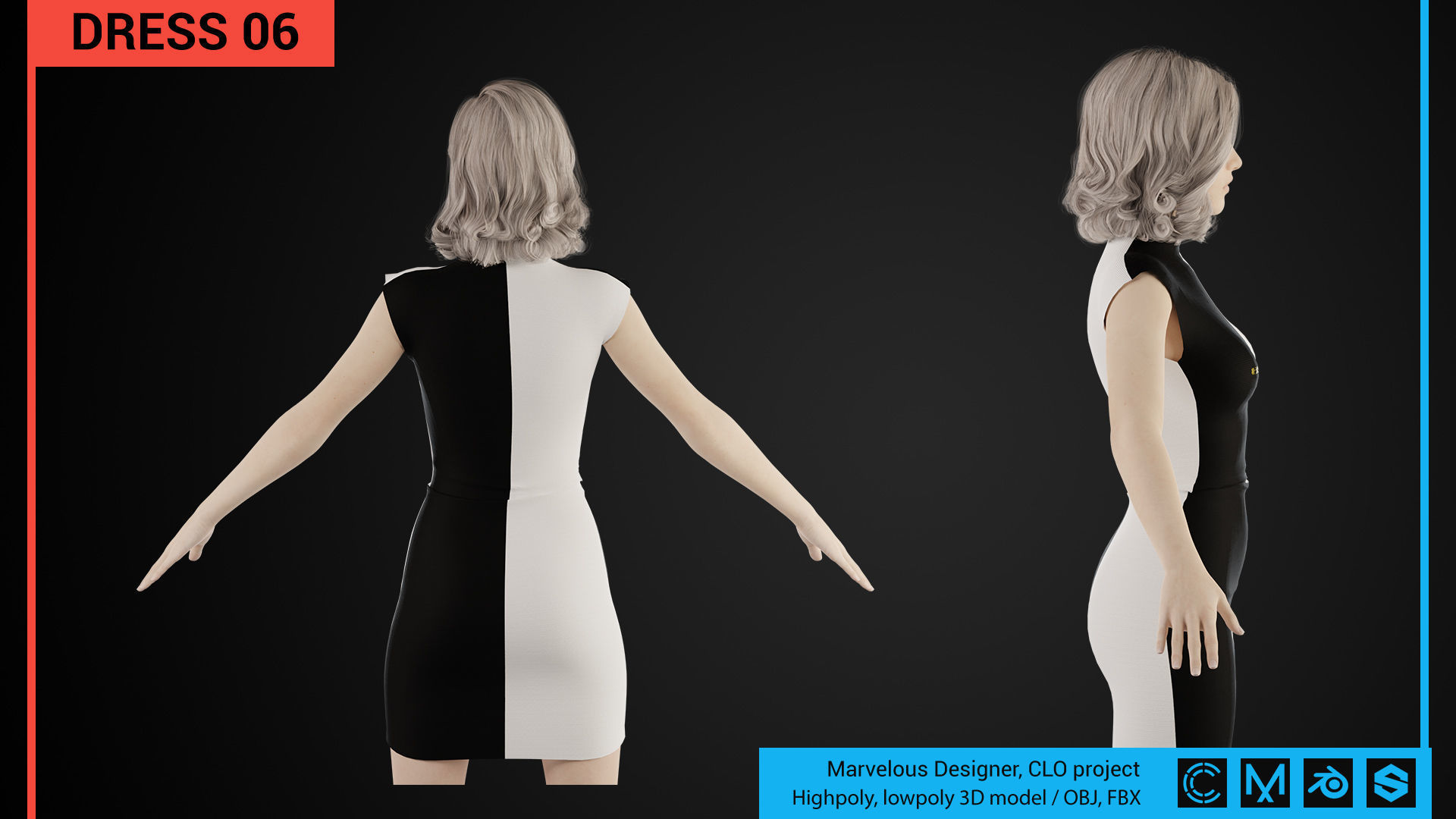 3D model Dress 06 Marvelous Designer CLO project VR / AR / low-poly ...