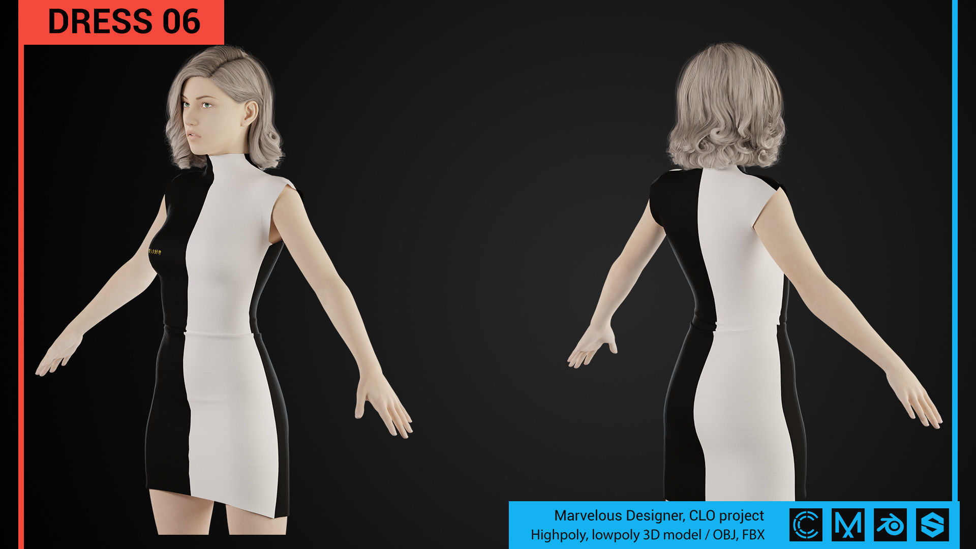 3D model Dress 06 Marvelous Designer CLO project VR / AR / low-poly ...