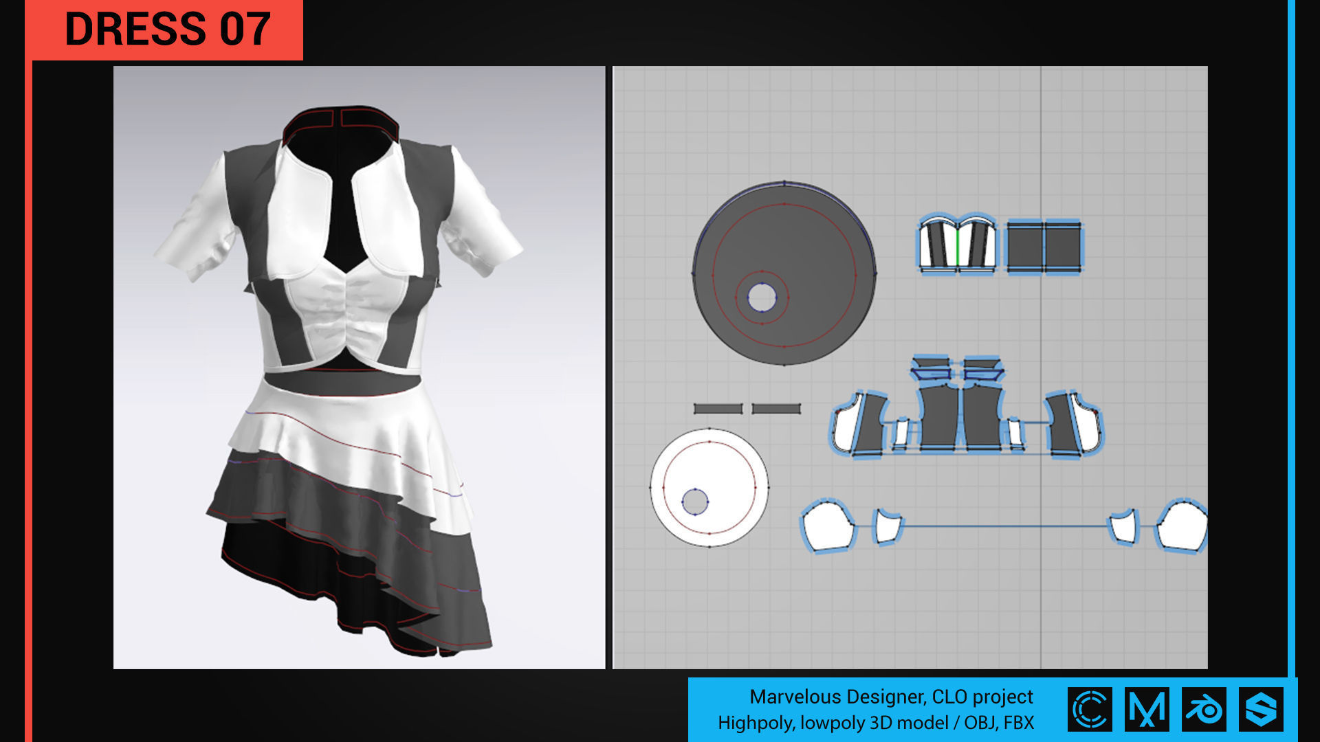 3D model Dress 07 Marvelous Designer CLO project VR / AR / low-poly ...